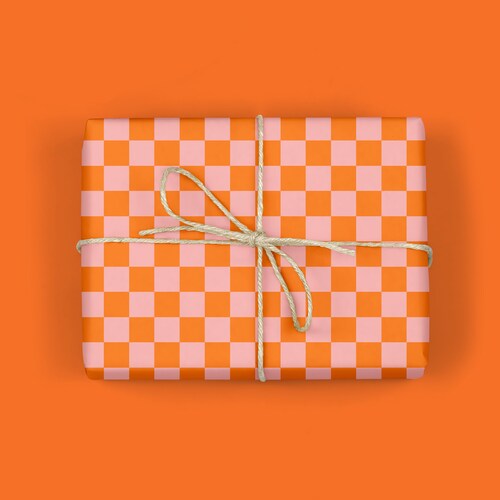 Retro Checkered Gift Wrap Orange Pink Checkerscolorful - Etsy