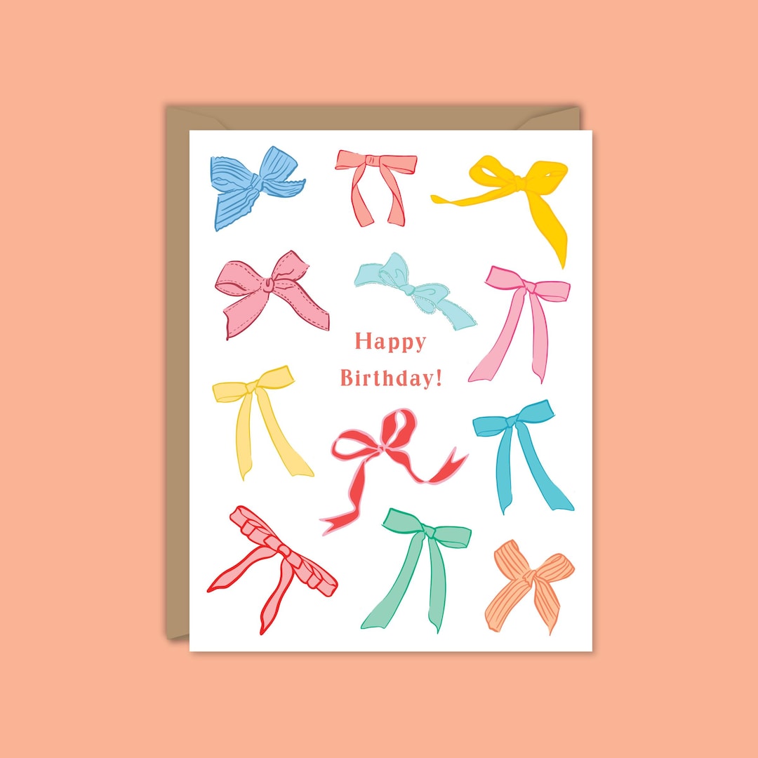 Vintage Bows Happy Birthday Card, Modern Birthday Card, Trendy Birthday ...