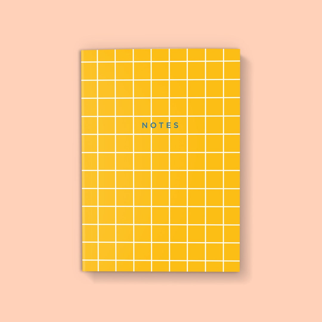 Yellow Grid Notebook, Aesthetic Notebook, Cute Notebook, Unlined ...