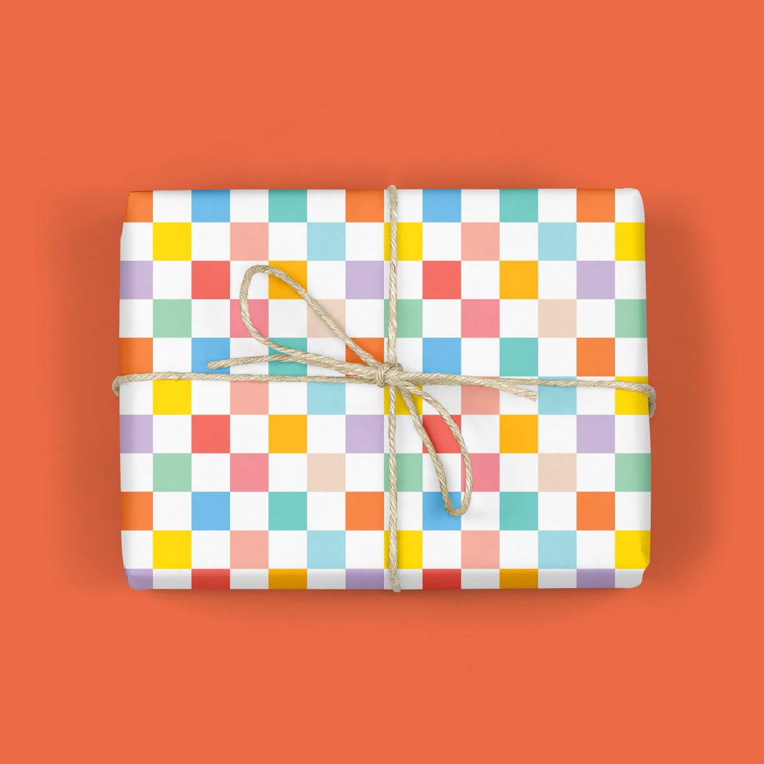 Retro Rainbow Checkered Gift Wrap, Rainbow Checkers,colorful ...