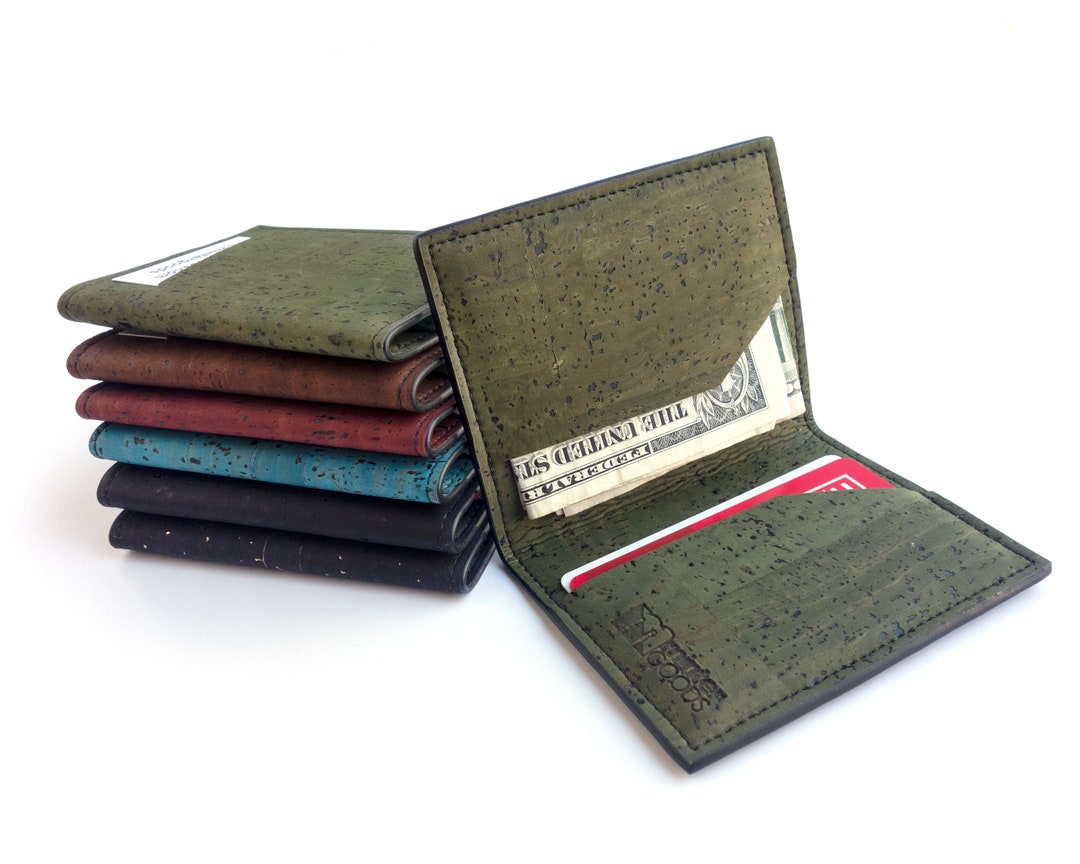 Minimal Wallet With Outer Slit. Made With Olive Green Cork Fabric. Slim ...
