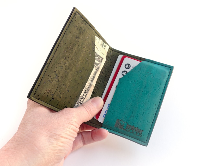 Minimal Wallet With Outer Slit. Made With Olive Green Cork - Etsy