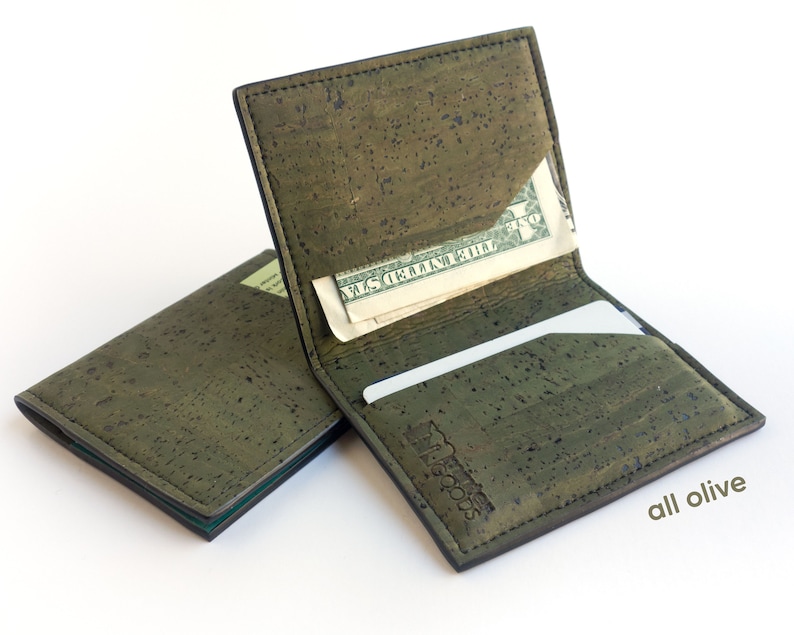 Minimal Wallet With Outer Slit. Made With Olive Green Cork - Etsy