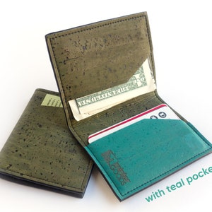 Minimal Wallet With Outer Slit. Made With Olive Green Cork Fabric. Slim ...