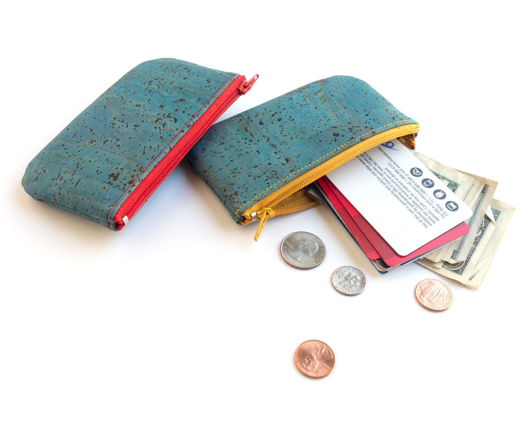 Zipper Case. Cork Leather Change Purse. Vegan Earbud and Coin Pouch ...