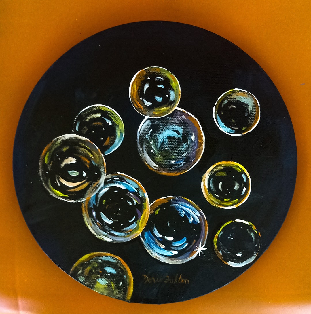 Original Acrylic Painting of Bubbles on 12-inch Round Canvas, Colored ...