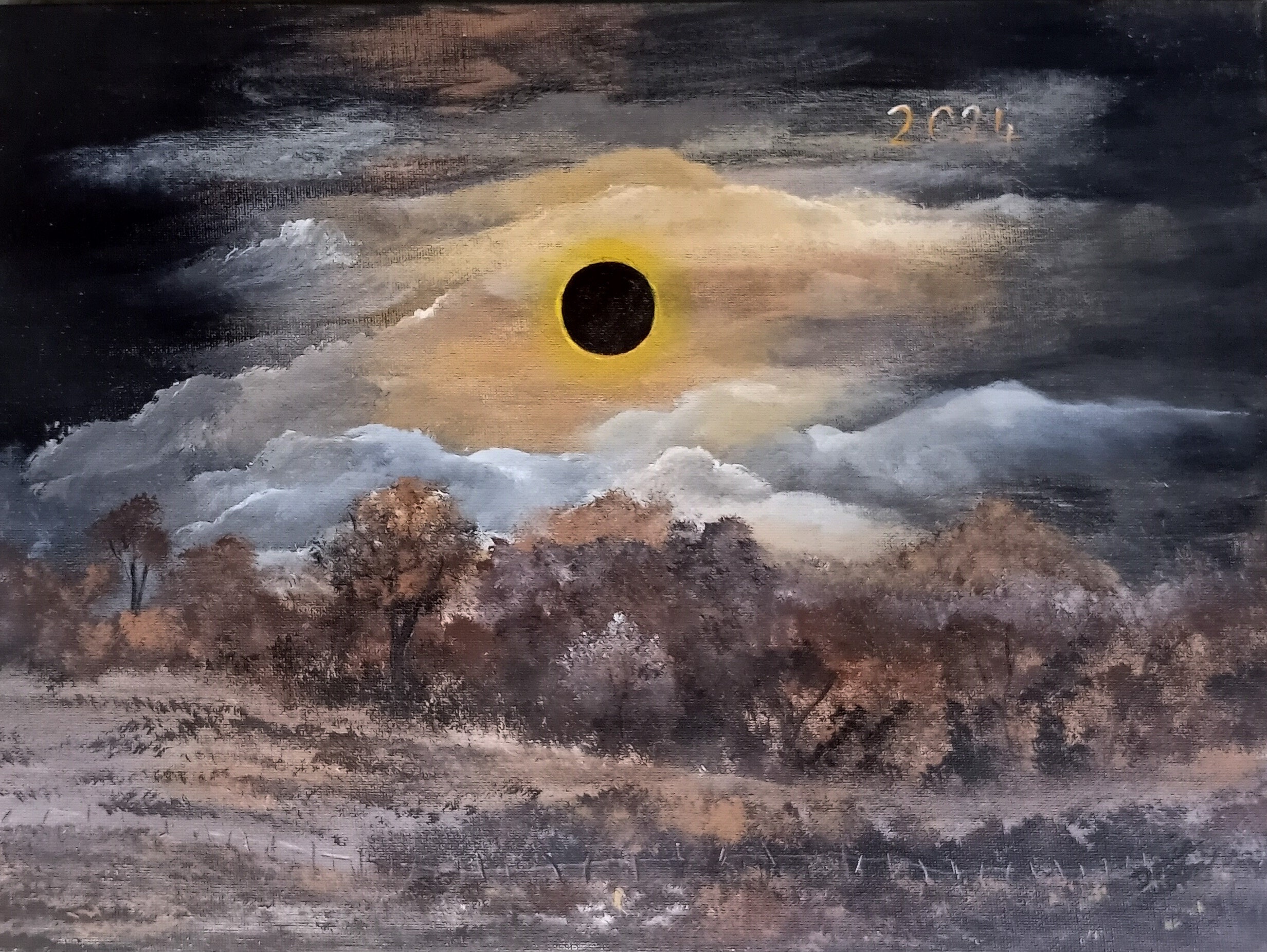 Solar Eclipse Original Acrylic Painting 2024 Canvas Panel, Astronomy ...