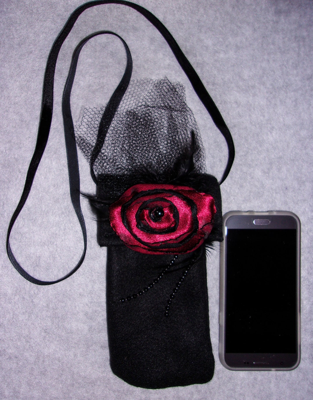 Gothic Black Cell Phone Purse, Gothic Steampunk Soft Crossbody Cell ...