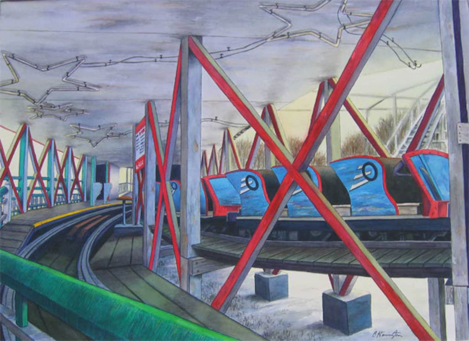 Roller Coaster Print From Original Watercolor "waiting for Spring" - Etsy