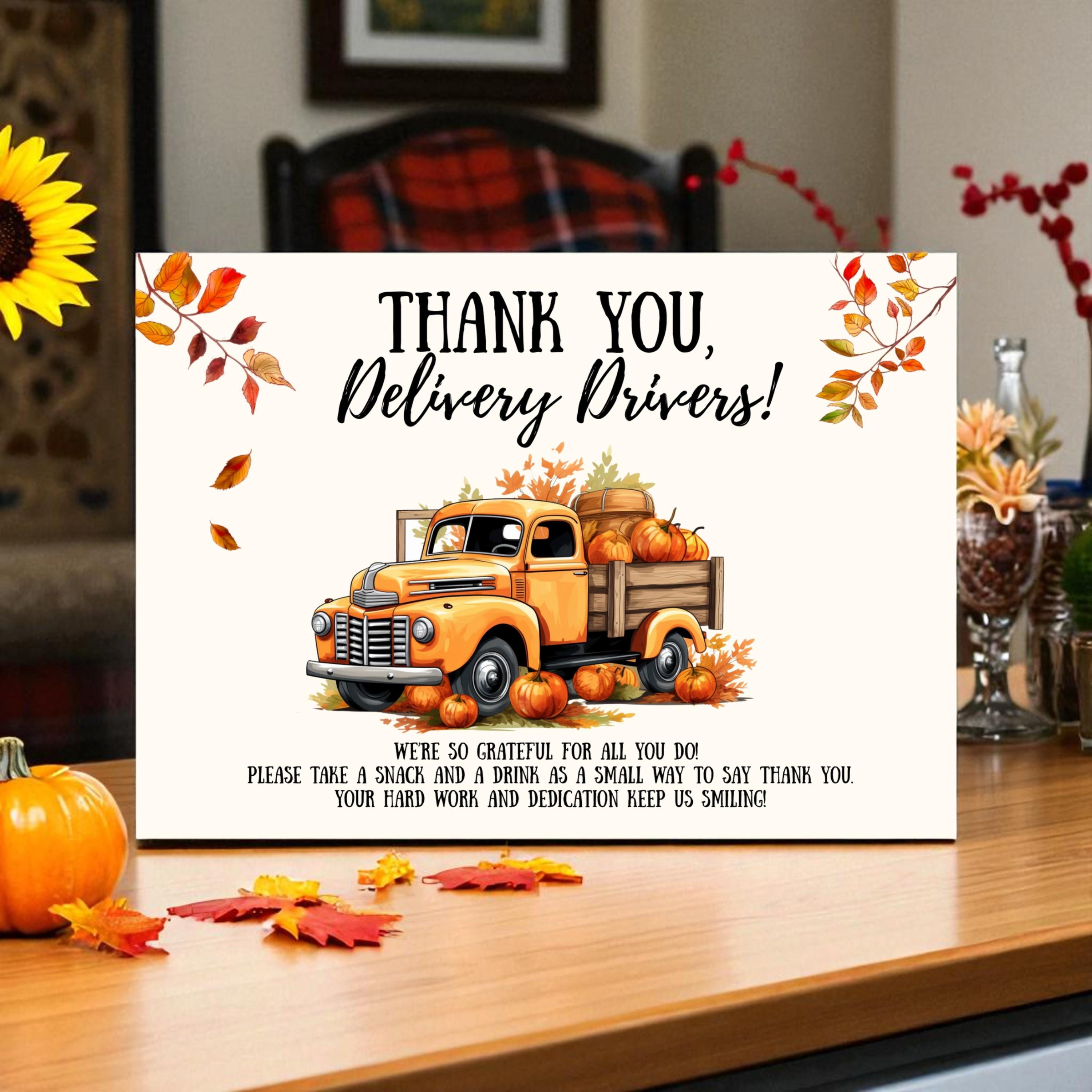 Editable Fall Delivery Driver Thank You Sign: Printable Porch Decor ...