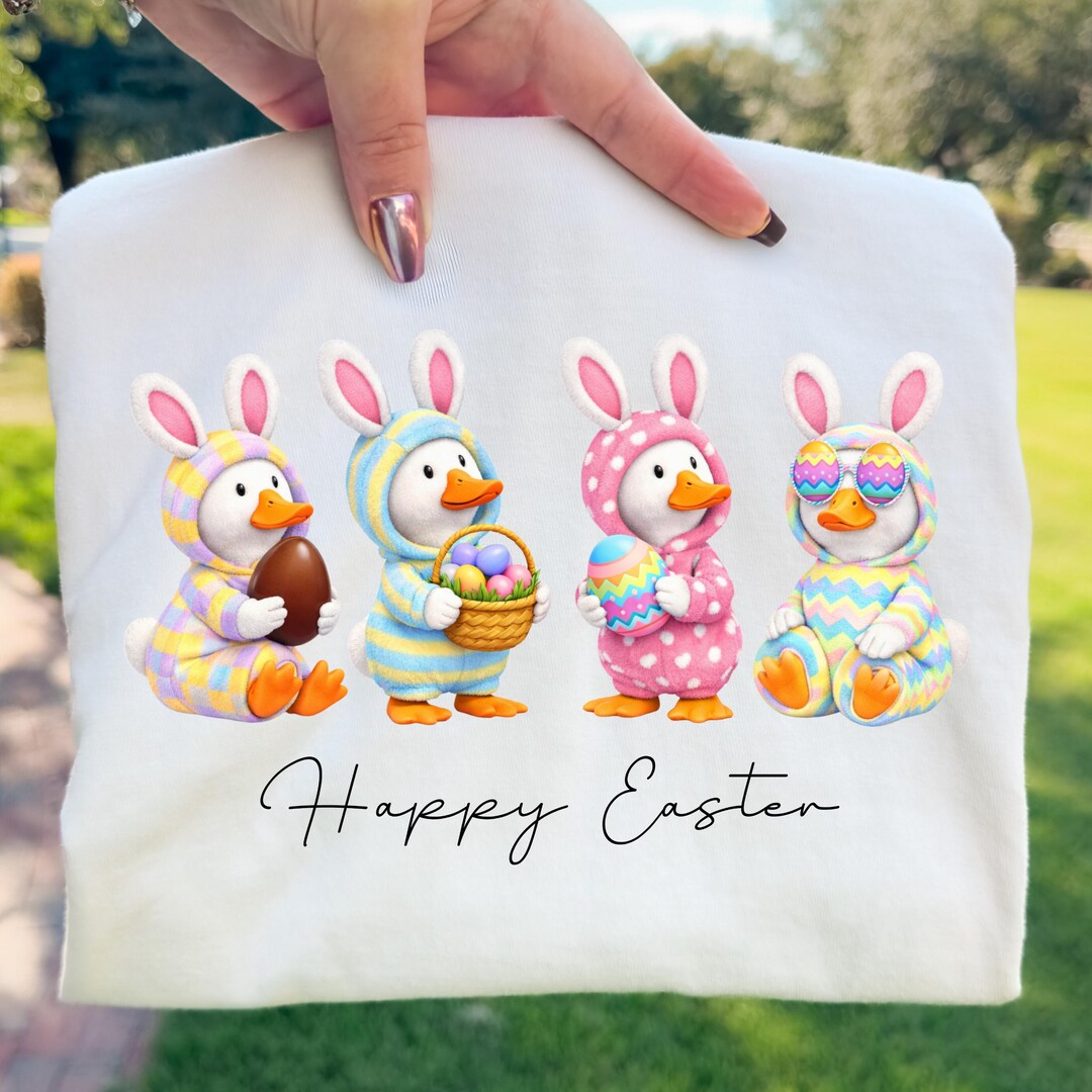 Easter Bunny Duck Art - Colorful Cartoon Ducks With Eggs - Etsy