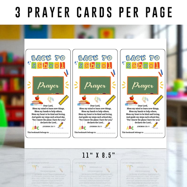 Back to School Prayer Bookmarks, Christian Student Blessing Cards ...
