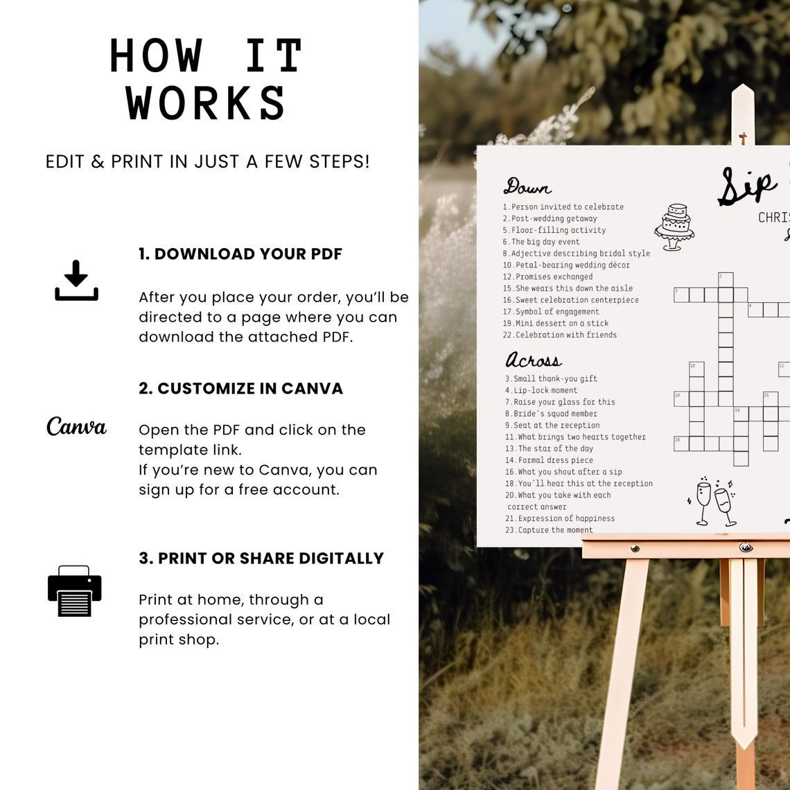 Wedding Crossword Puzzle – DIY Editable Canva Template, Sip & Solve ...