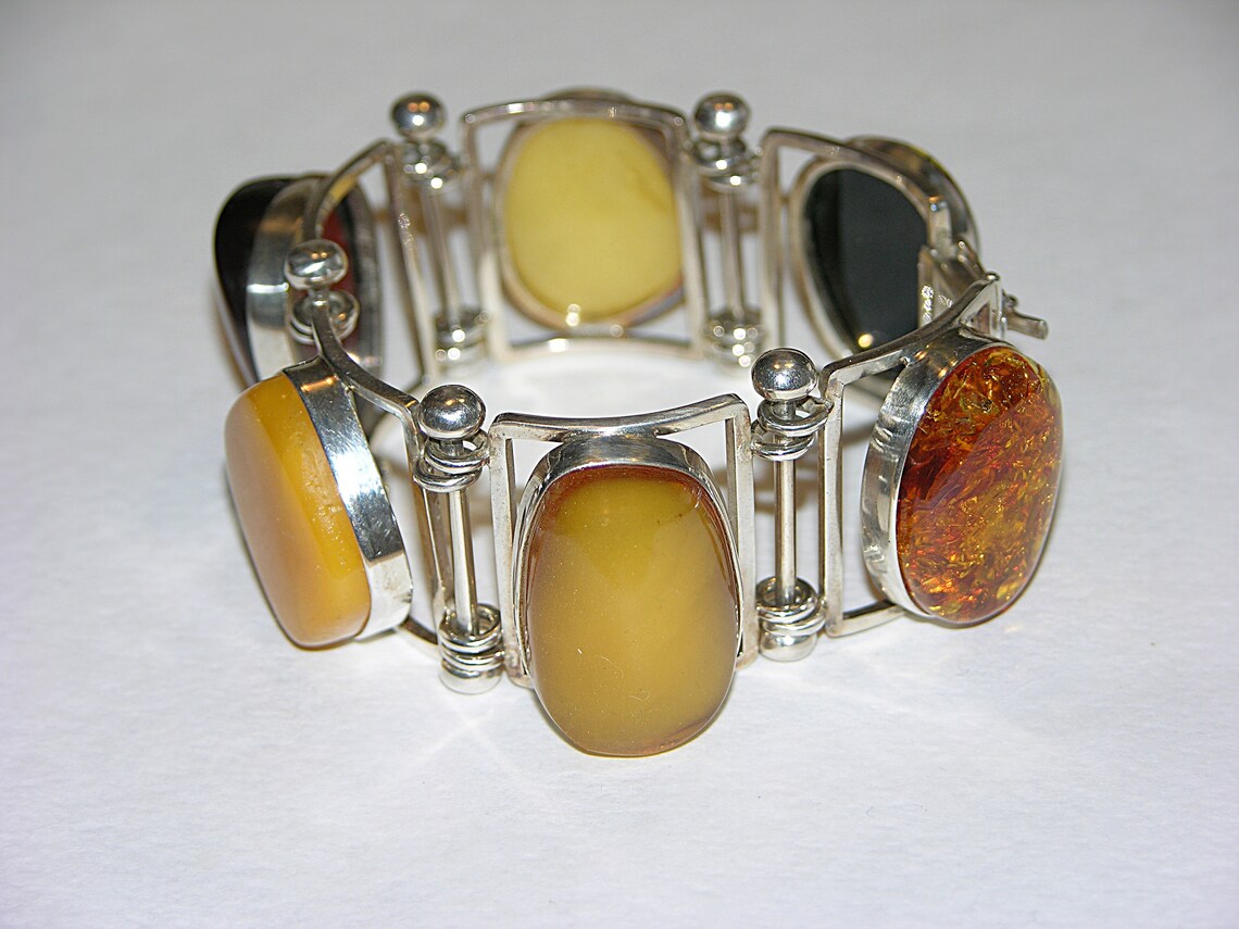 Genuine Baltic Amber Bracelet in Sterling Silver Setting - Etsy