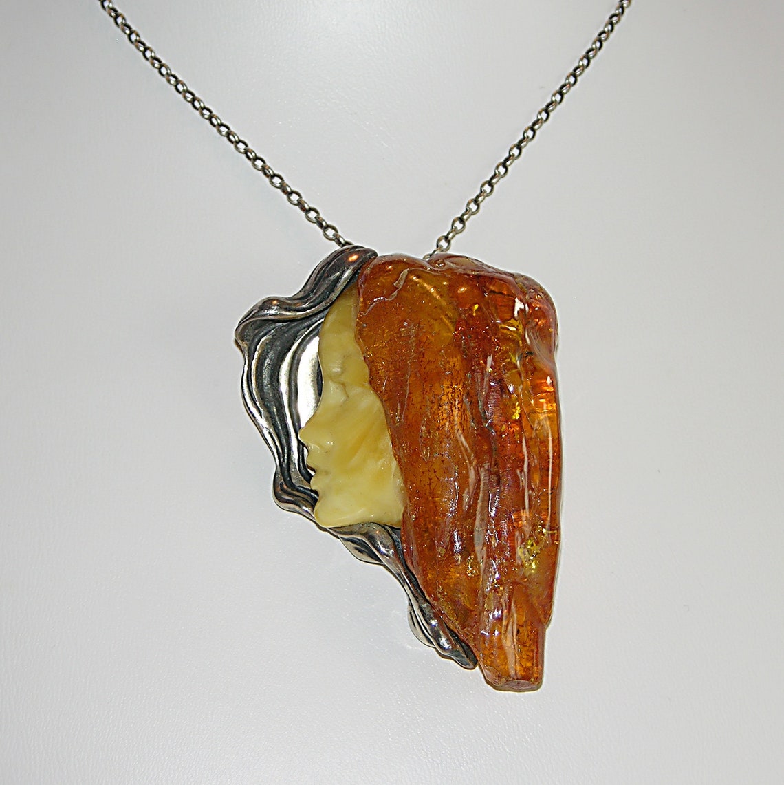 Hand Carved Genuine Baltic Amber Cameo in Sterling Silver - Etsy