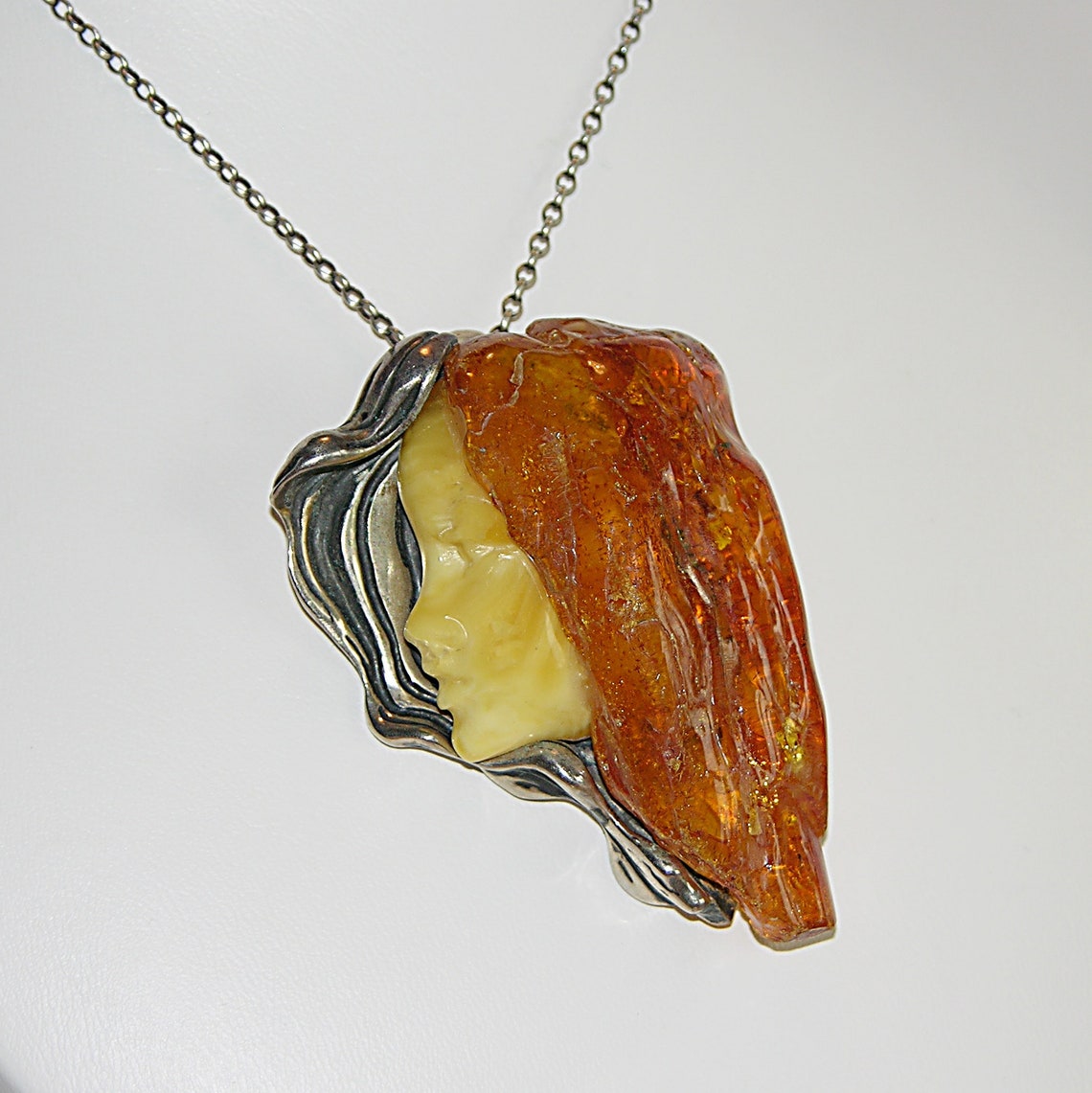 Hand Carved Genuine Baltic Amber Cameo in Sterling Silver - Etsy