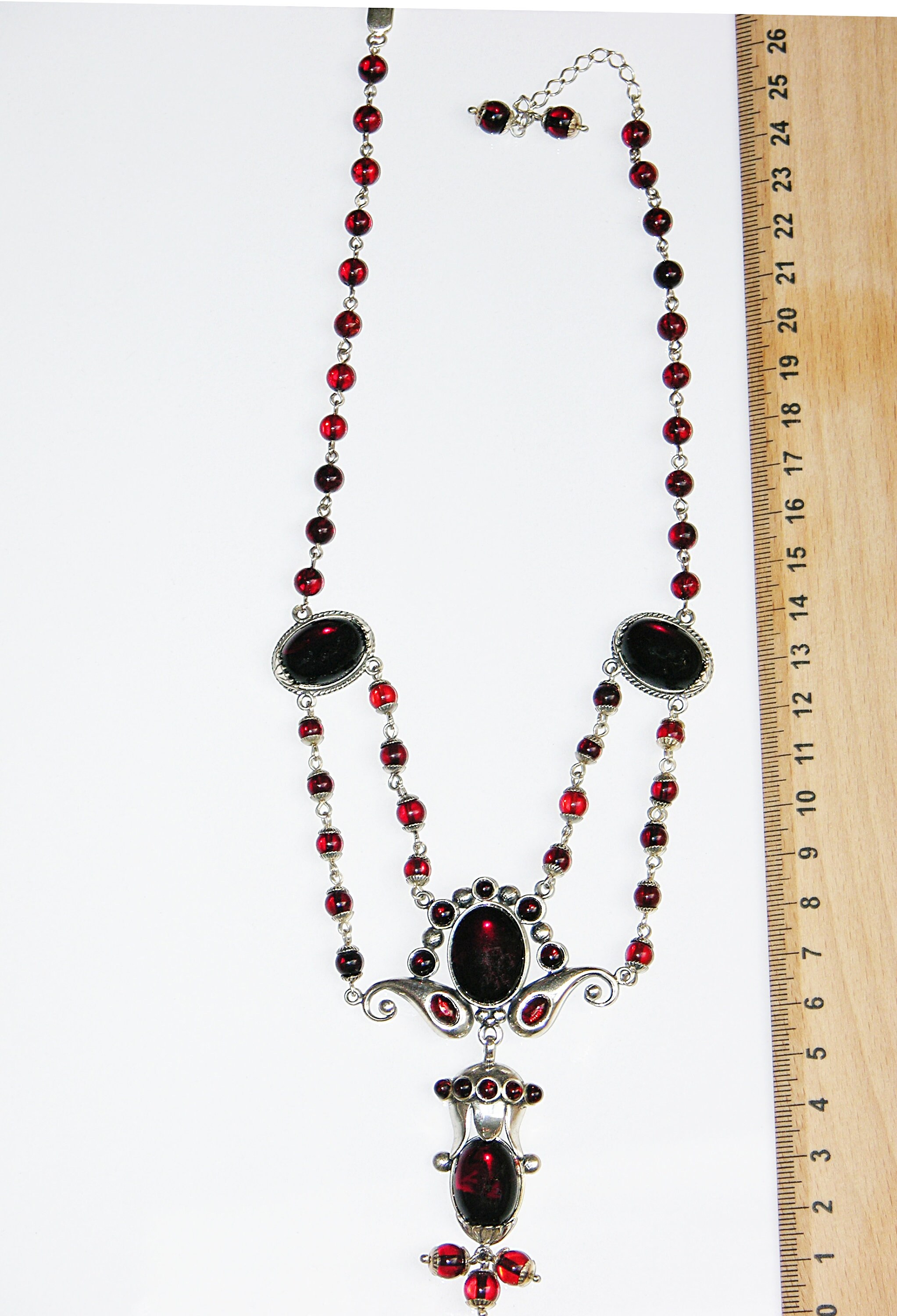 Vintage red baltic amber and sterling silver necklace - Etsy Polska