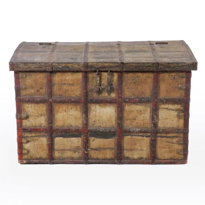 Large 19th Century Indian Iron Strapped Dowry Chest / Trunk - Etsy