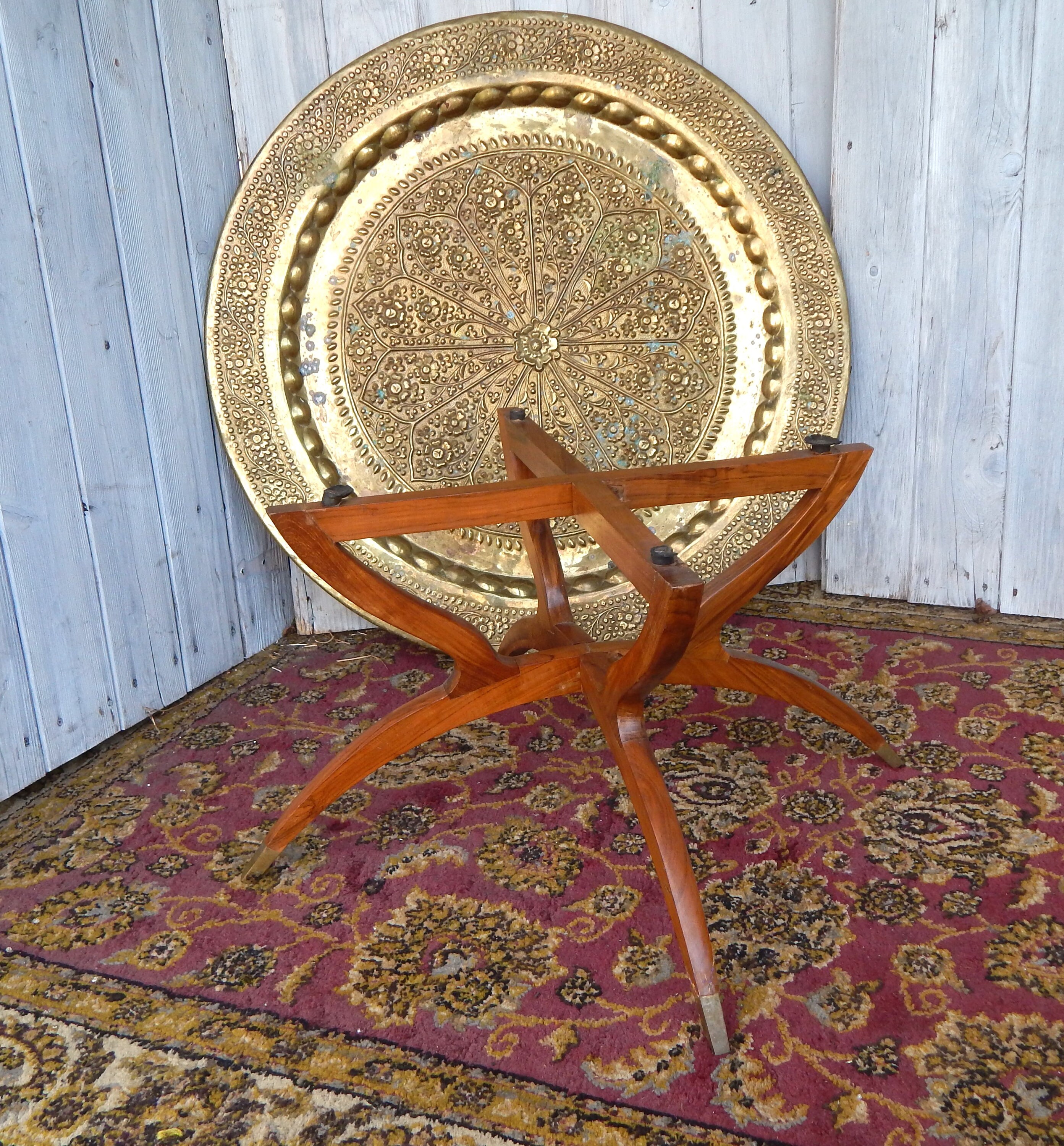 c. 1965 Asian Brass Table w/ Folding MCM Spider Leg Base