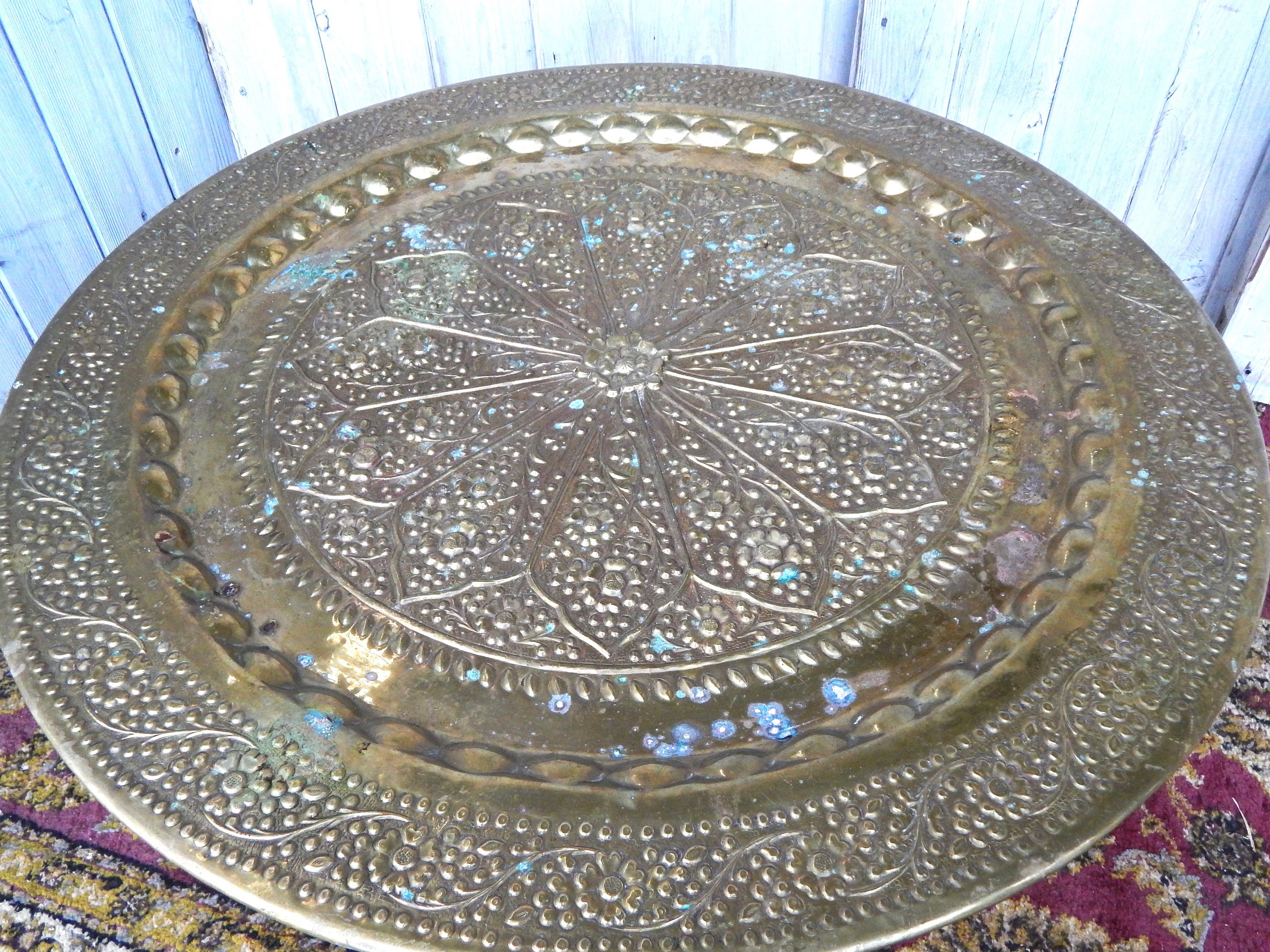 c. 1965 Asian Brass Table w/ Folding MCM Spider Leg Base