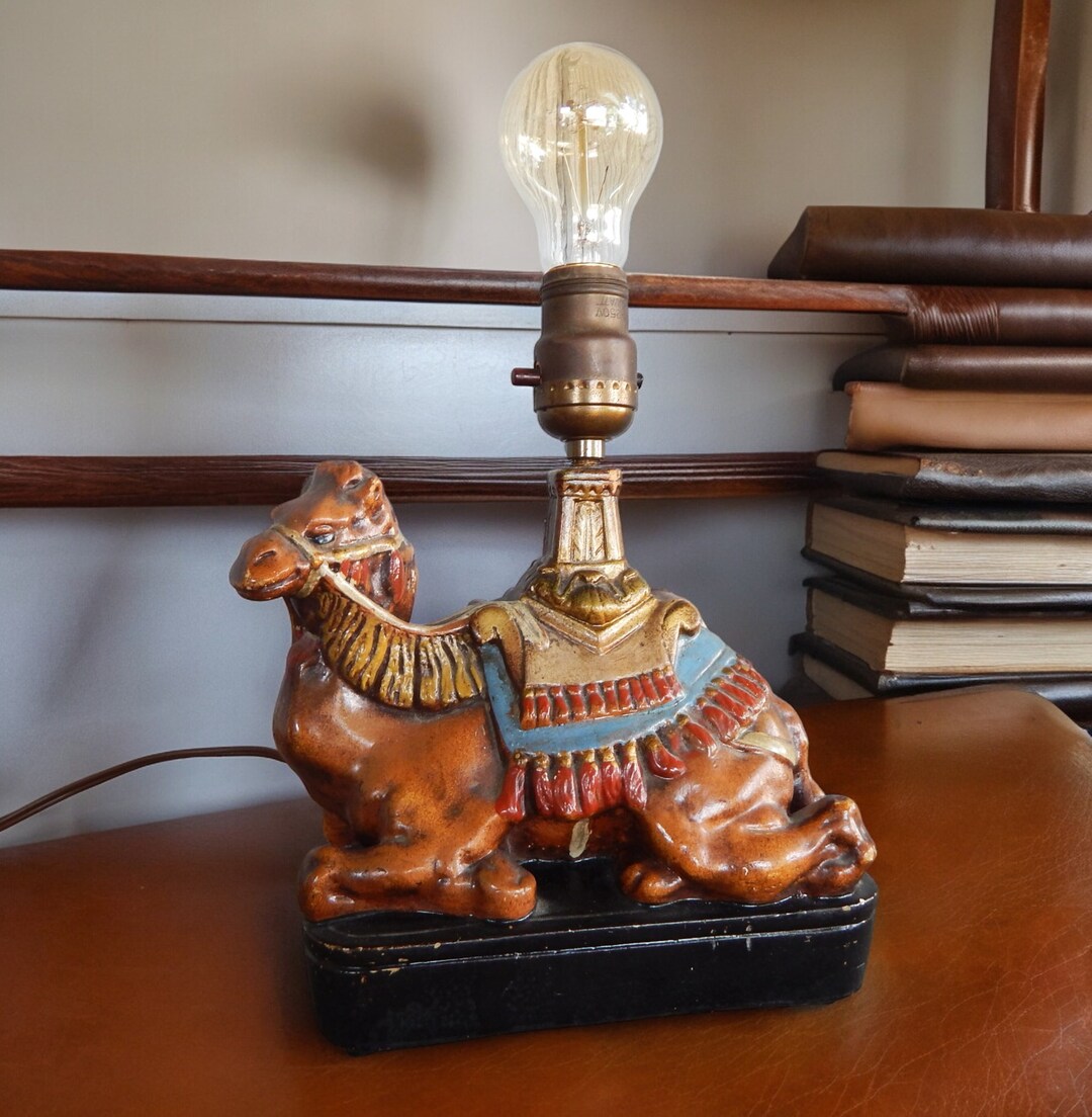 Early 1900's Chalkware Camel Table Lamp - Etsy