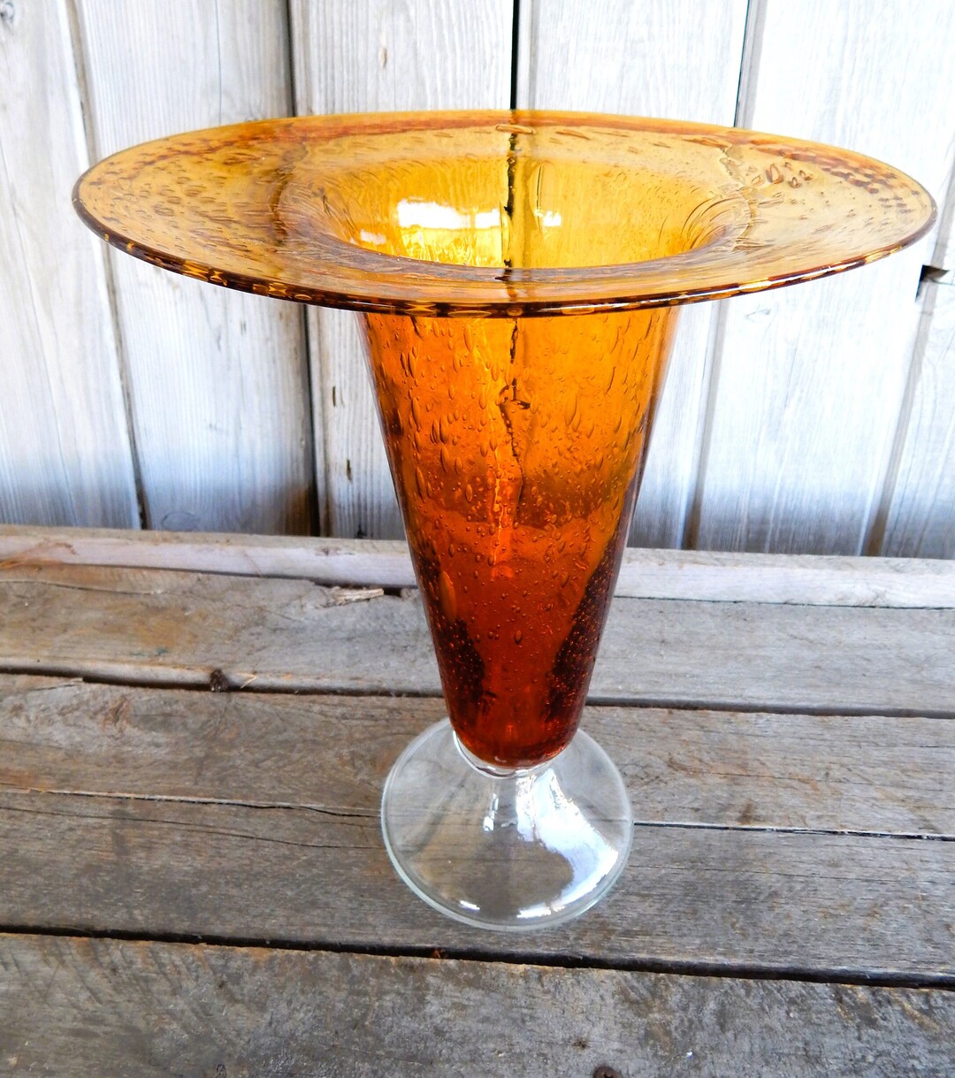 Vintage Hand Blown Bubble Glass Vase - Etsy