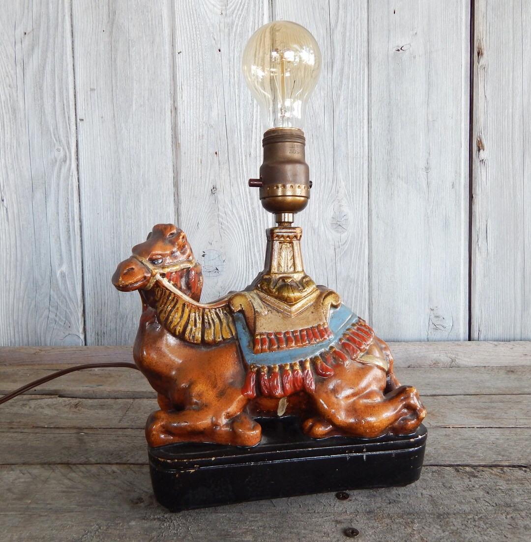 Early 1900's Chalkware Camel Table Lamp - Etsy