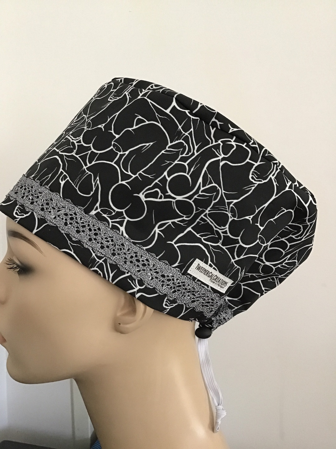 SCRUB HAT FEATURING Doodle Penis Print & Beautiful Crochet - Etsy