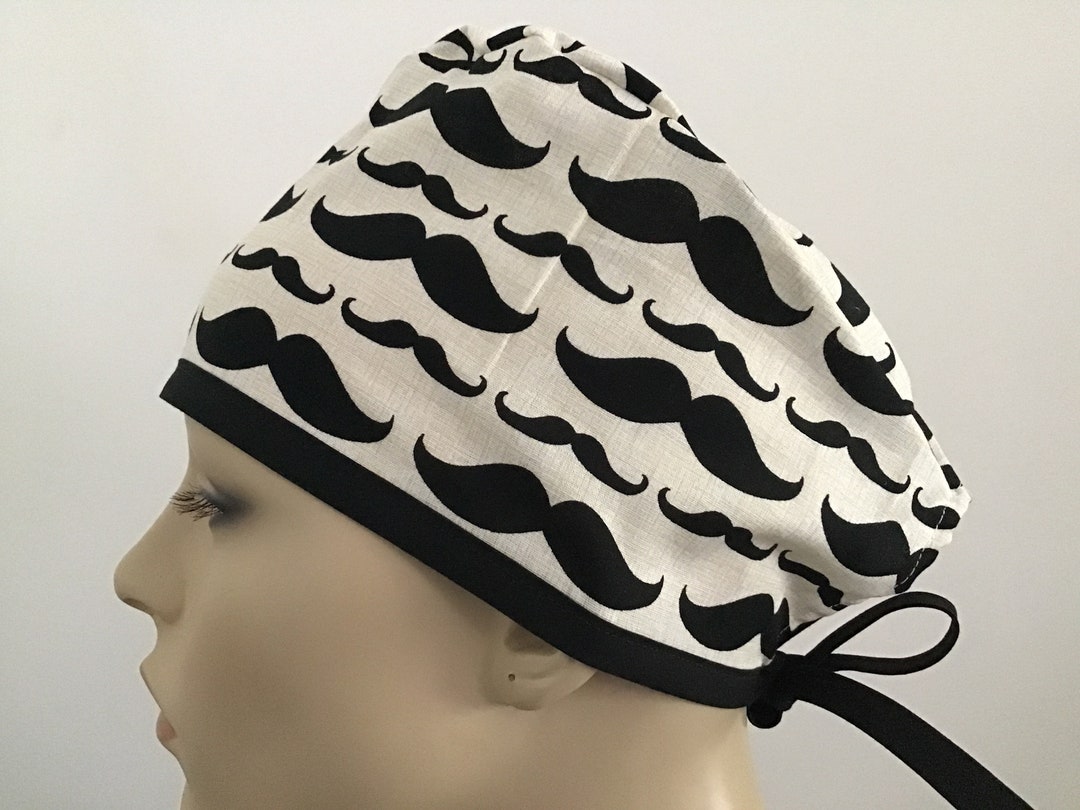 UNISEX SCRUB CAP Features Mustache Print With Back Ties for Adjusting ...