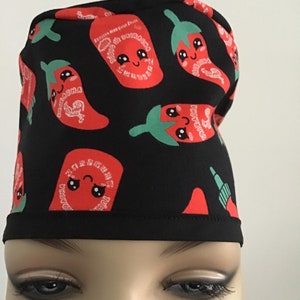 UNISEX SCRUB CAP Featuring Sriracha Hot Sauce Print With Whimsy Peppers ...