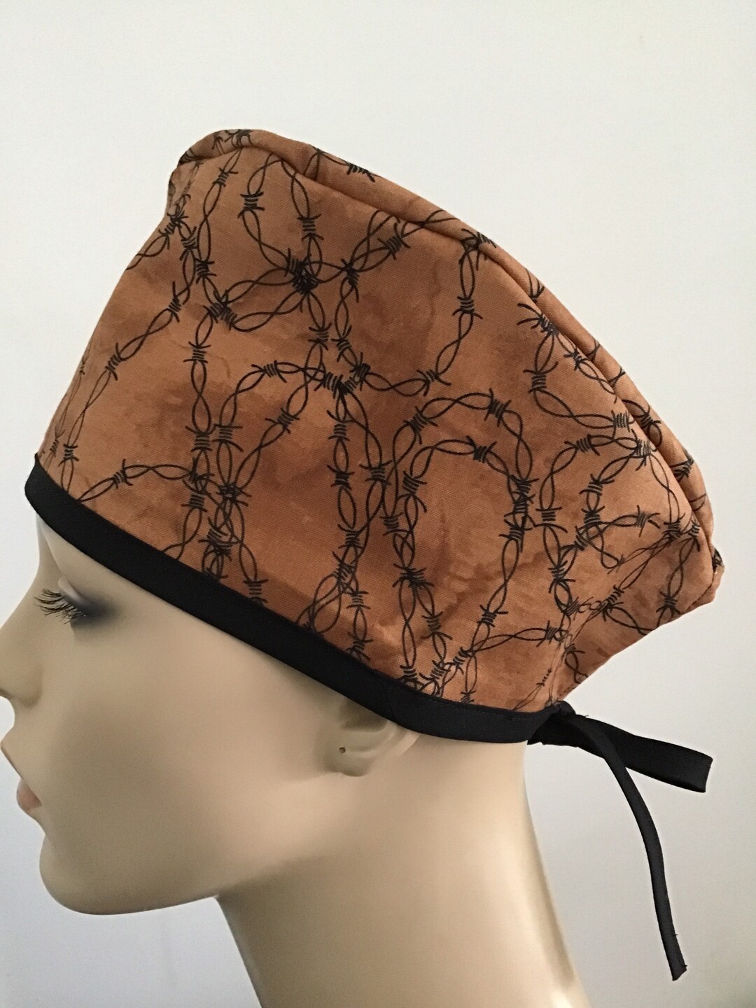 UNISEX SCRUB CAP Featuring Barbed Wire Print, Ranch Inspired, Back Ties ...