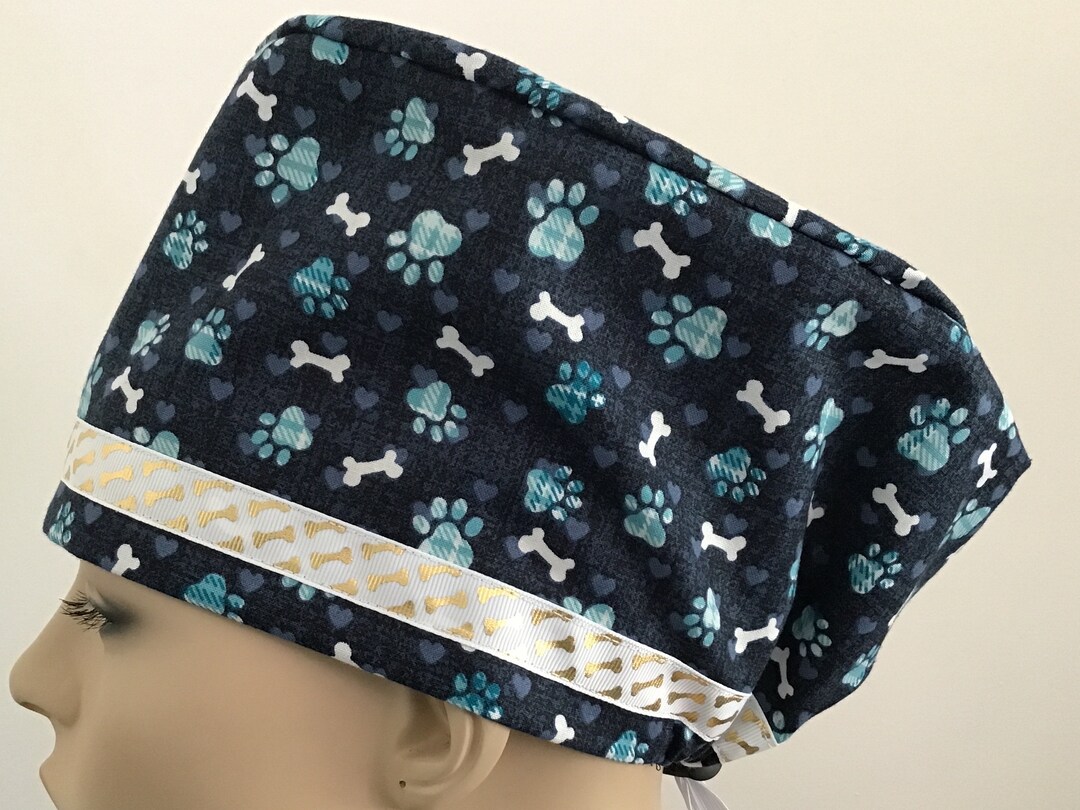 PAW PRINT SCRUB Hat Featuring Coordinating Bone Ribbon, Perfect for the ...