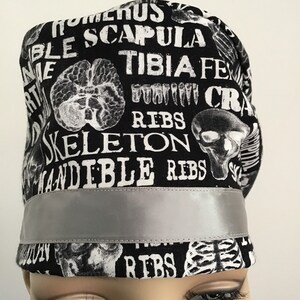 SCRUB HAT FEATURING Bones on Black Background With Satin Ribbon, Super ...