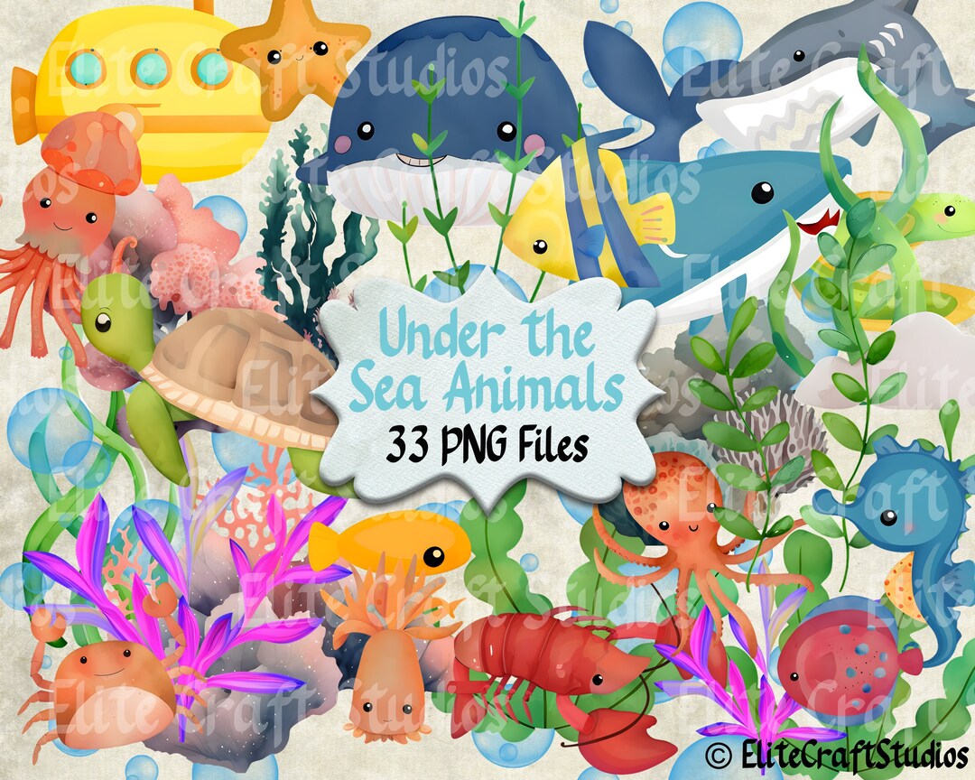 Under the Sea Animal Clipart Bundle Set, Cute Sea Creatures Octopus ...