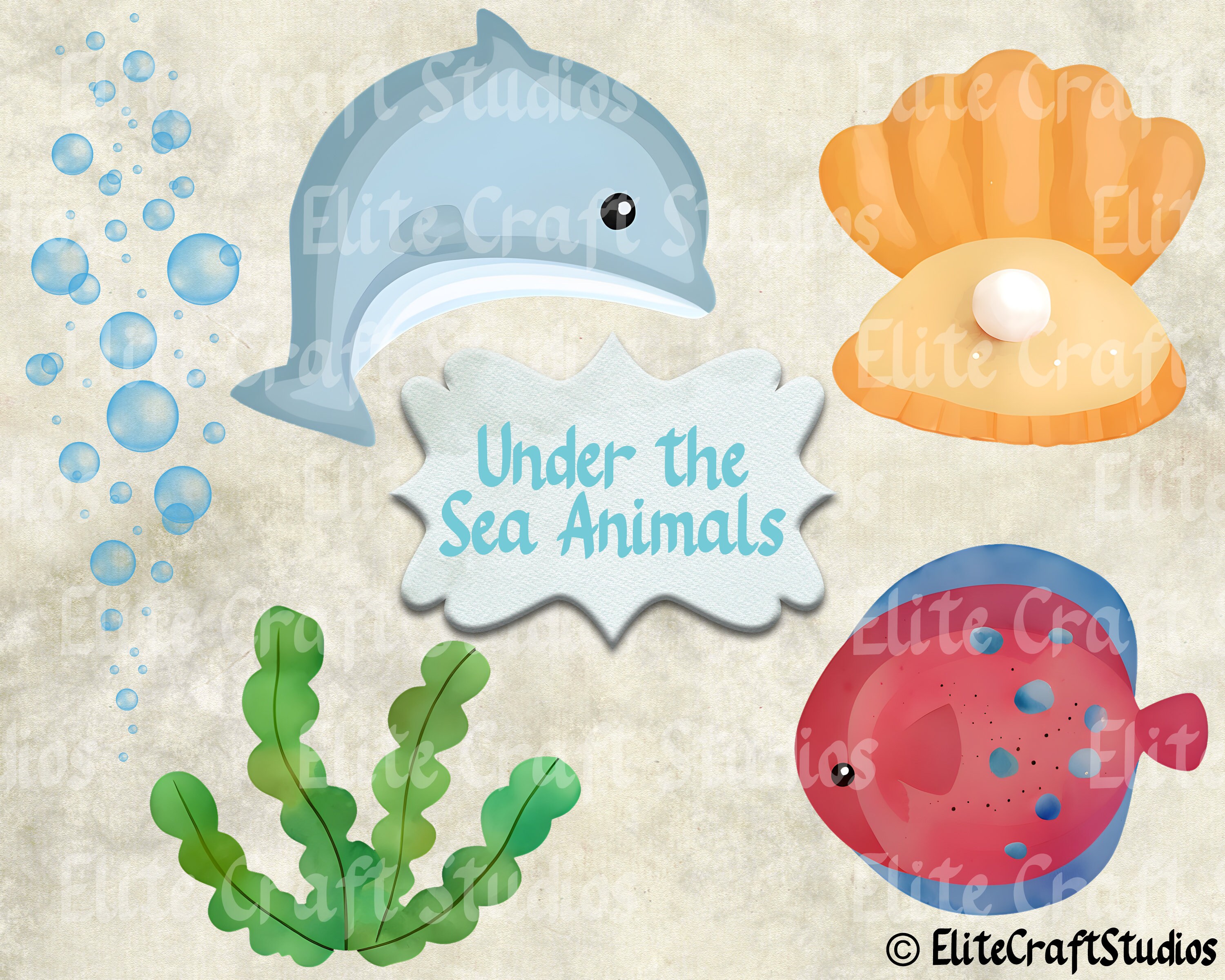 Under the Sea Animal Clipart Bundle Set, Cute Sea Creatures Octopus ...