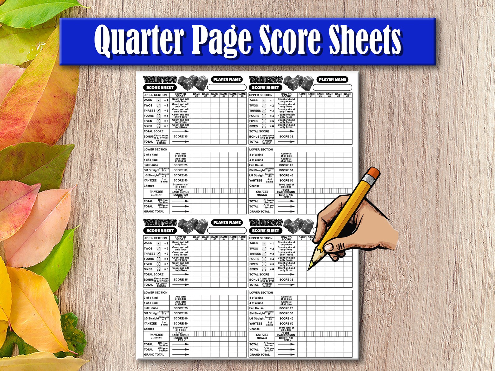 Yahtzee - Replacement Score Card Sheets - Board Game Printable ...