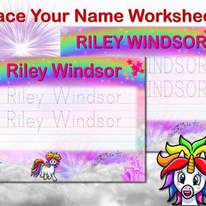 Trace Your Name Name Writing Sheets Unicorn Child - Etsy