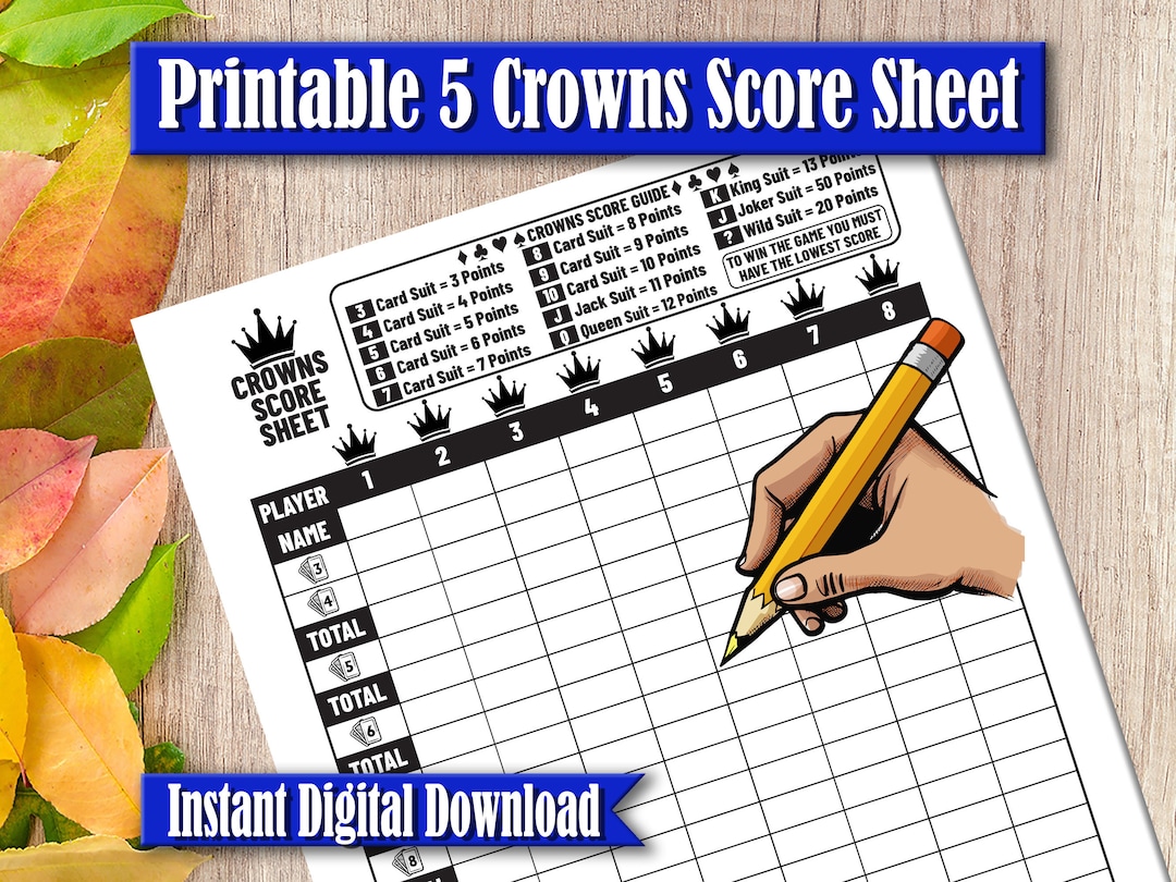 Five Crowns Card Game Score Sheet, Printable 5 Crowns Scorecard ...