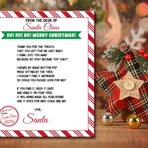 Printable Santa's Lost Button Poem Card/letter, Editable Santa's ...