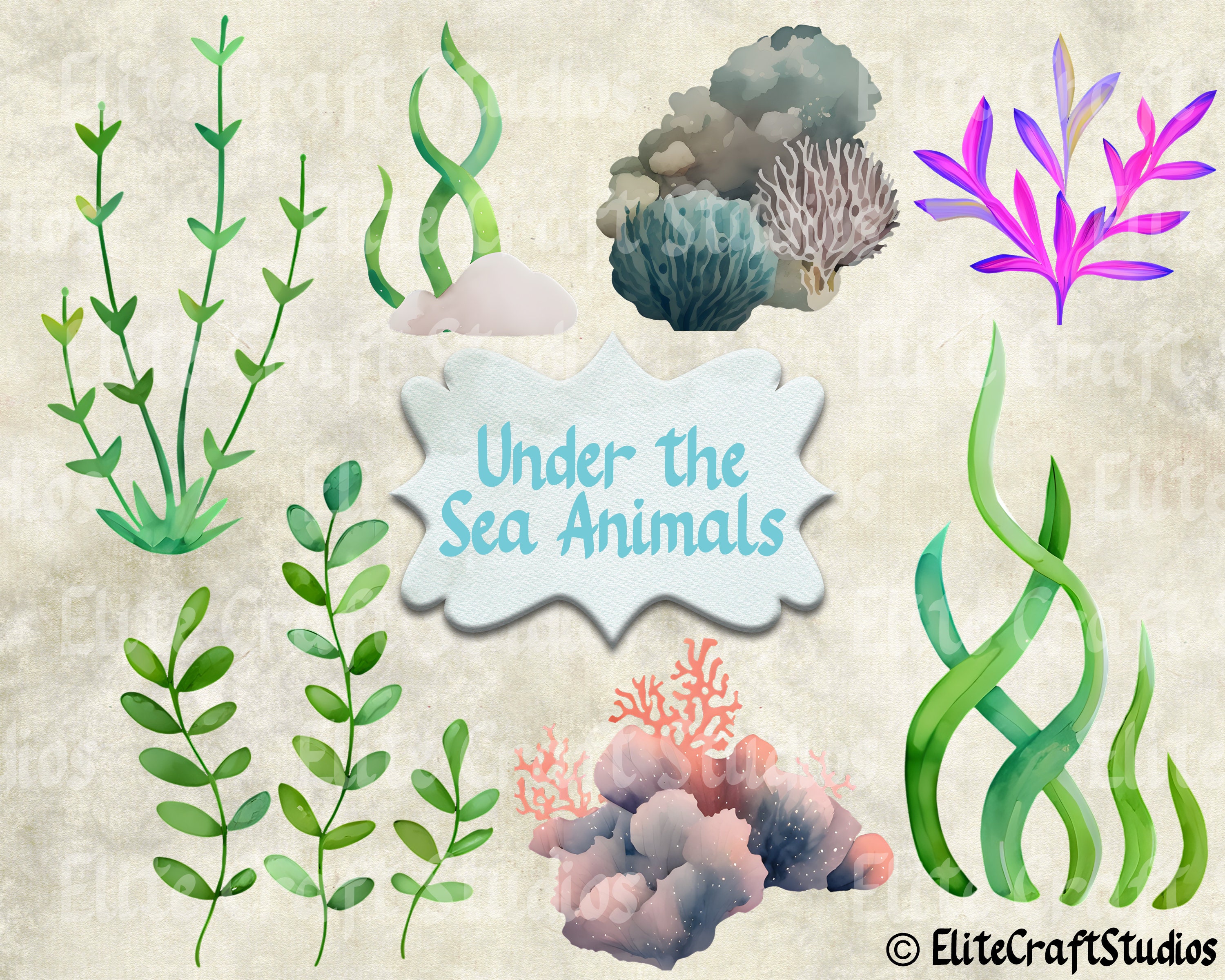 Under the Sea Animal Clipart Bundle Set, Cute Sea Creatures Octopus ...