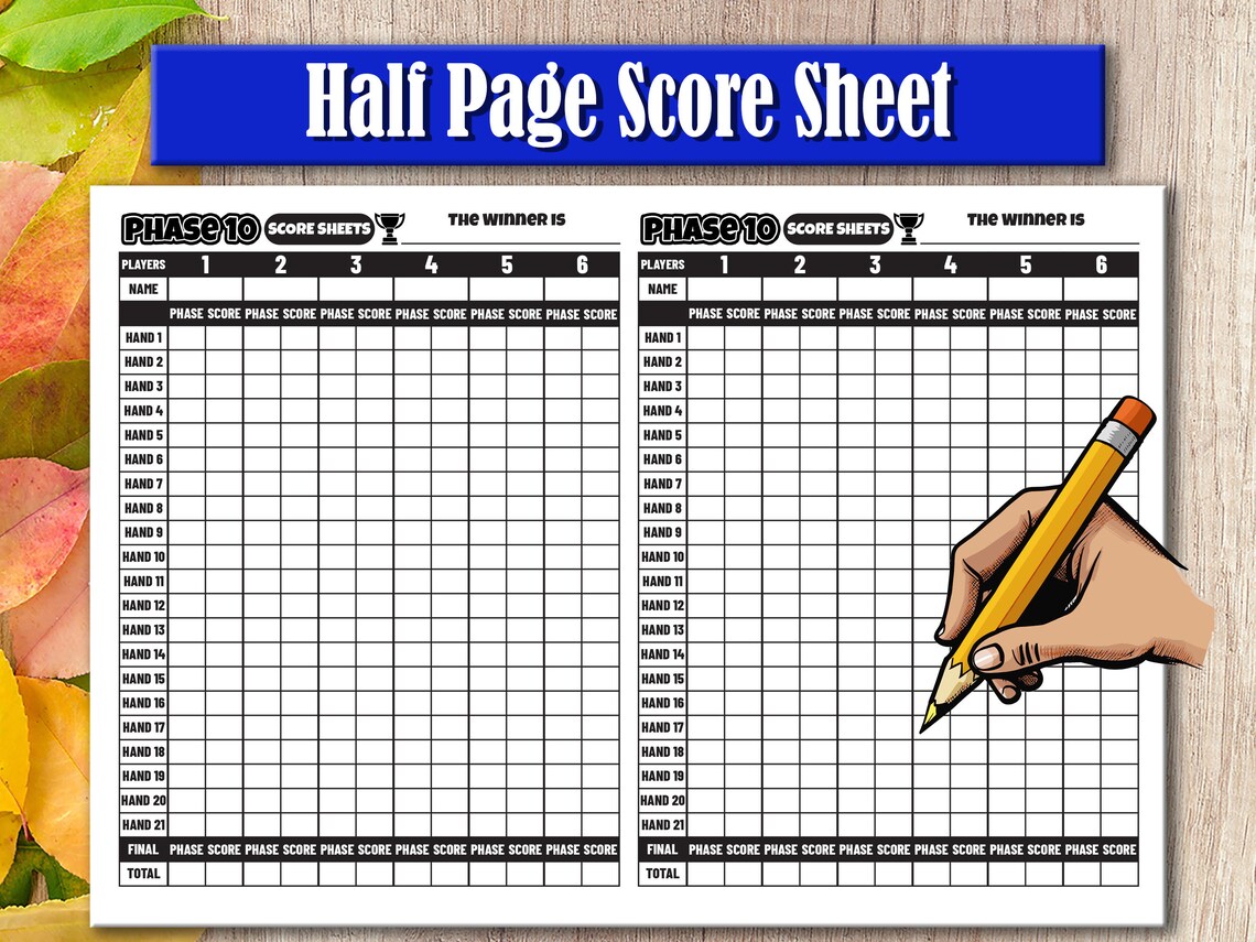 Phase 10 Score Card - Printable Card Game Score Sheet - Phase Ten Score ...