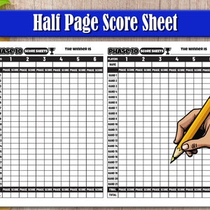 Phase 10 Score Card - Printable Card Game Score Sheet - Phase Ten Score ...