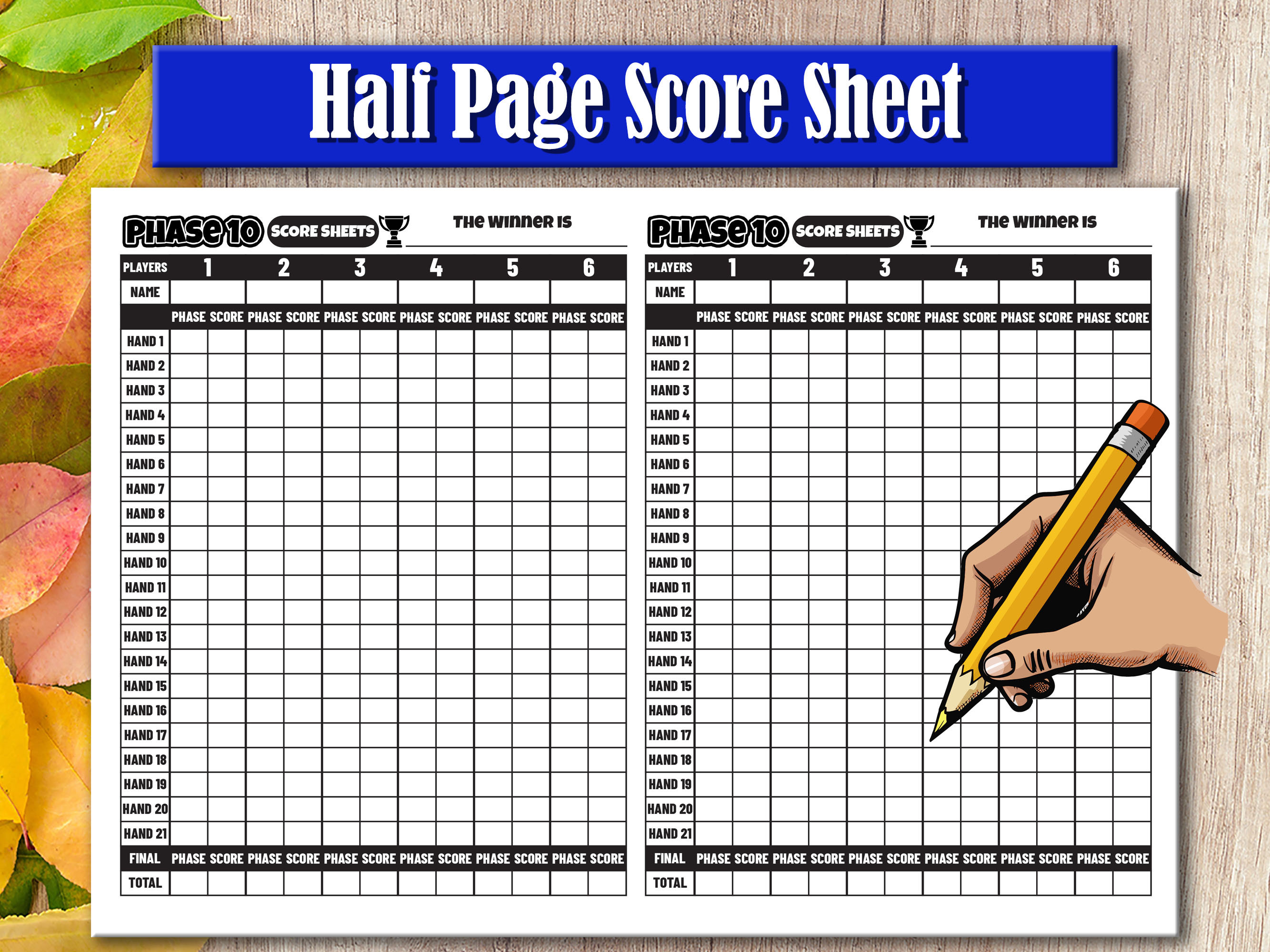 Phase 10 Score Card - Printable Card Game Score Sheet - Phase Ten Score ...