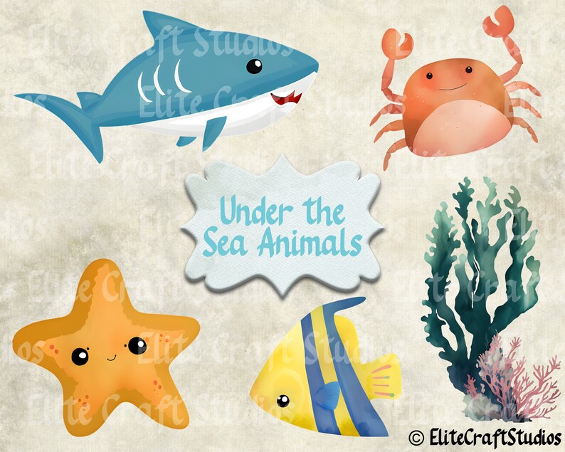 Under the Sea Animal Clipart Bundle Set, Cute Sea Creatures Octopus ...
