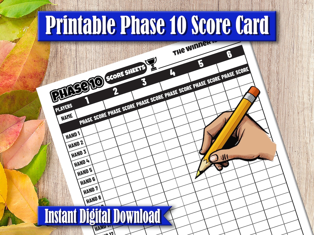 Phase 10 Score Card - Printable Card Game Score Sheet - Phase Ten Score ...