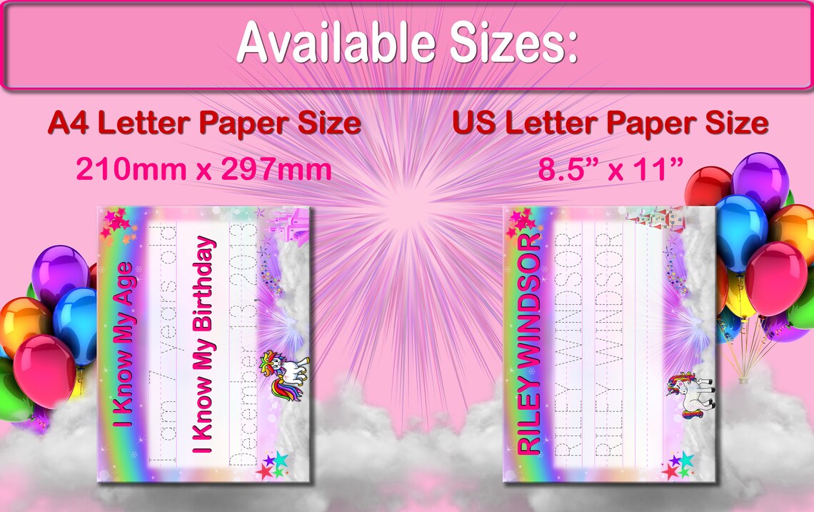 Trace Your Name Name Writing Sheets Unicorn Child | Etsy