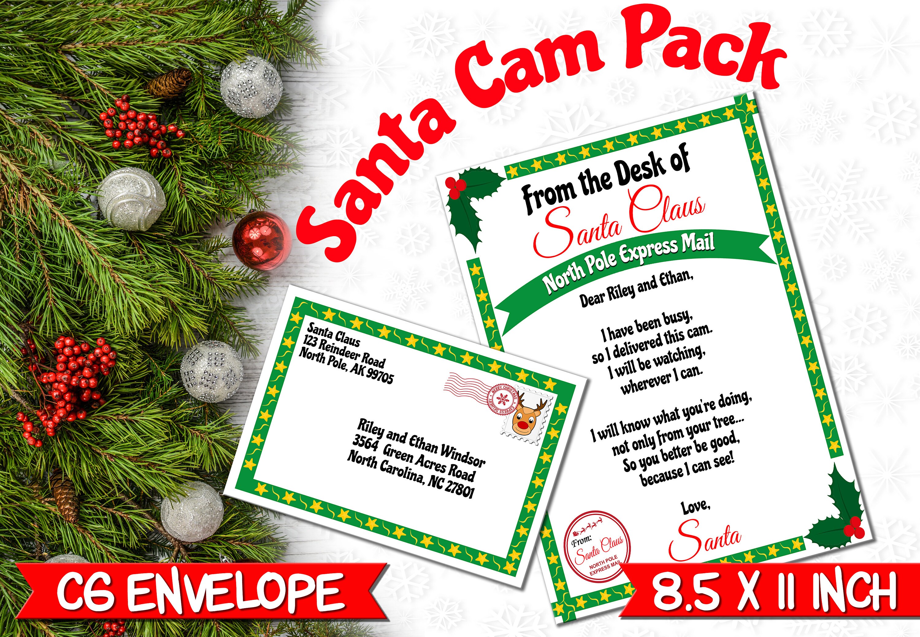 Santa Cam Letter and Envelope Pack Printable & Editable Santa Claus ...