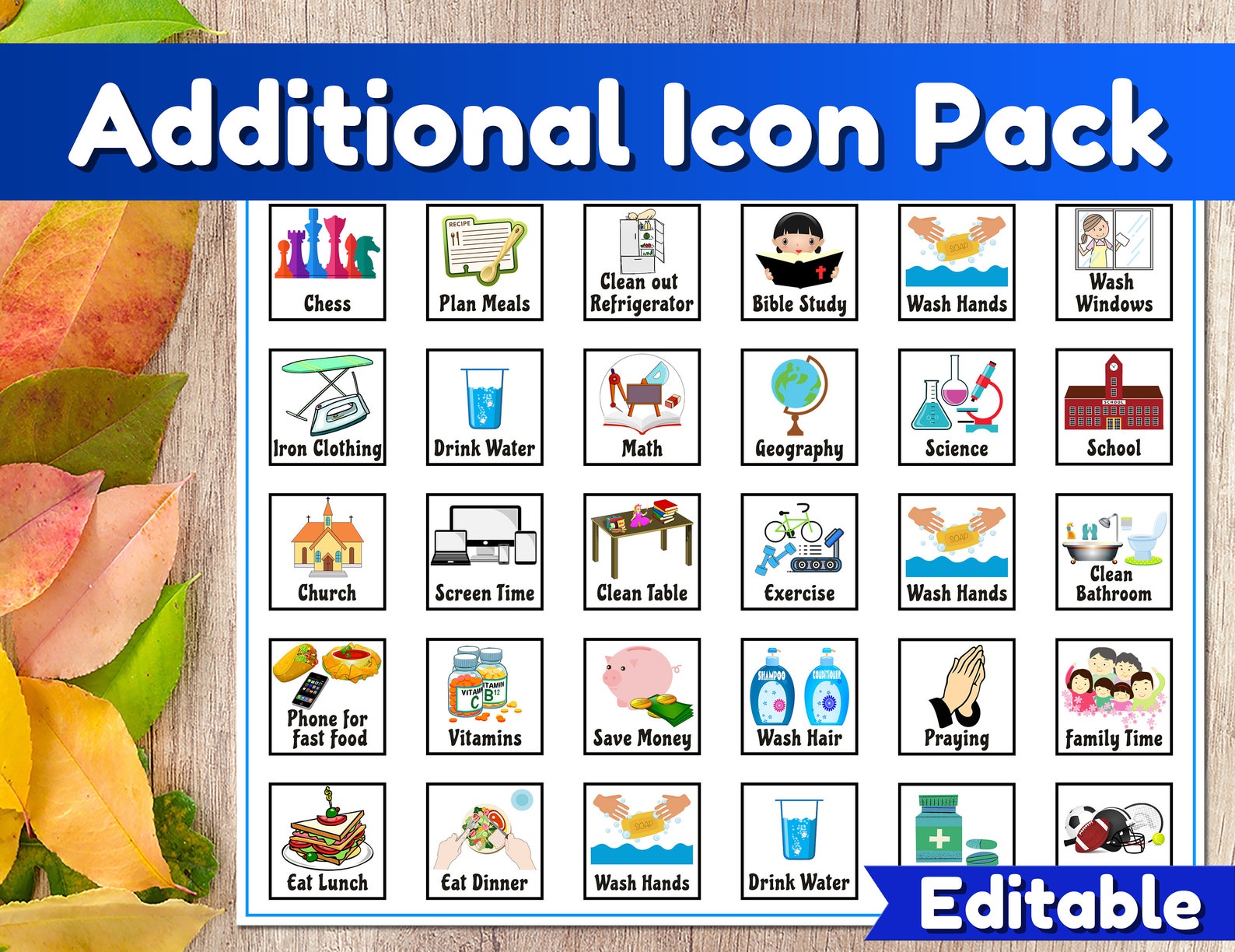 Visual Schedule Chore Chart Additional Icon Pack an Editable - Etsy