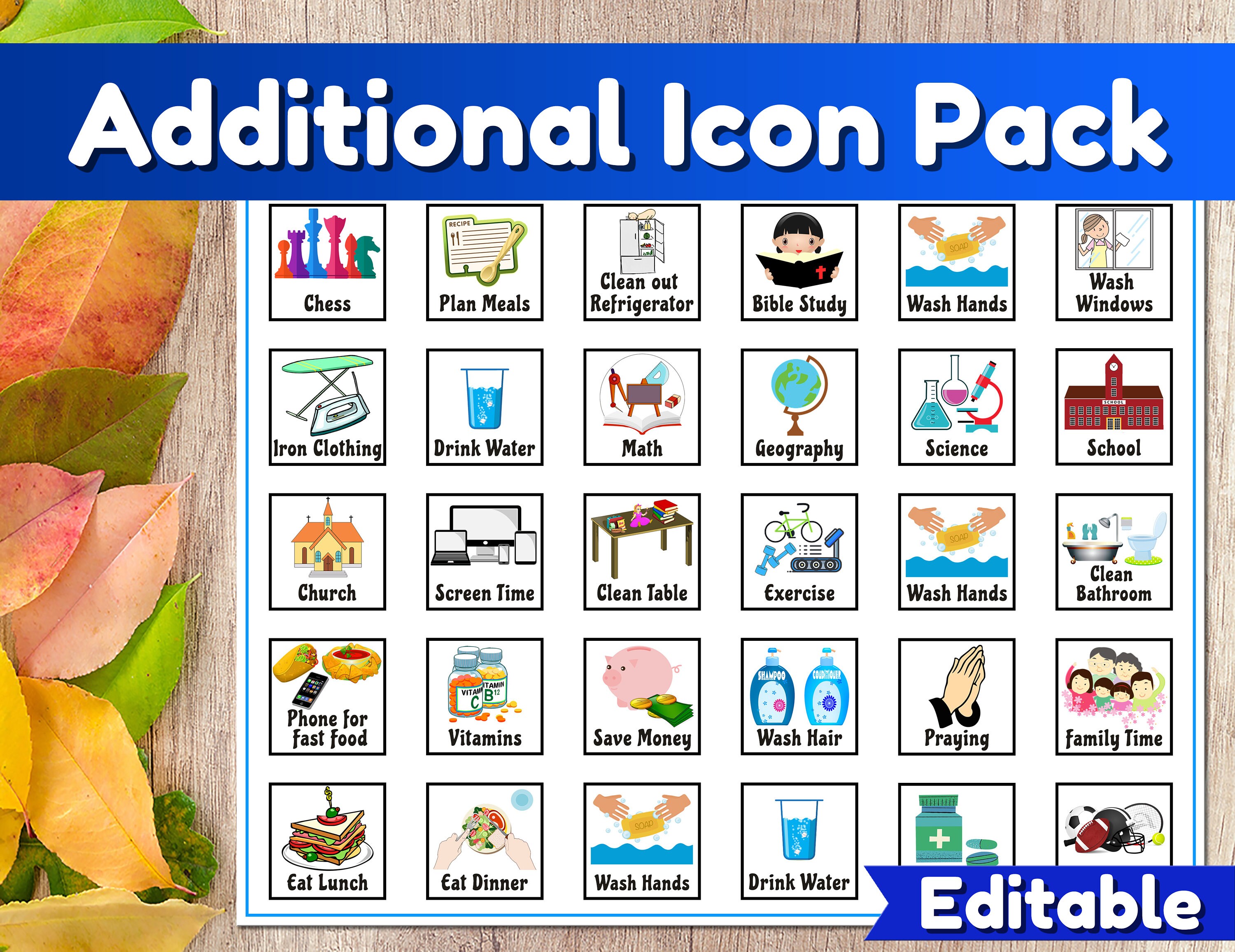 Visual Schedule Chore Chart Additional Icon Pack an Editable - Etsy