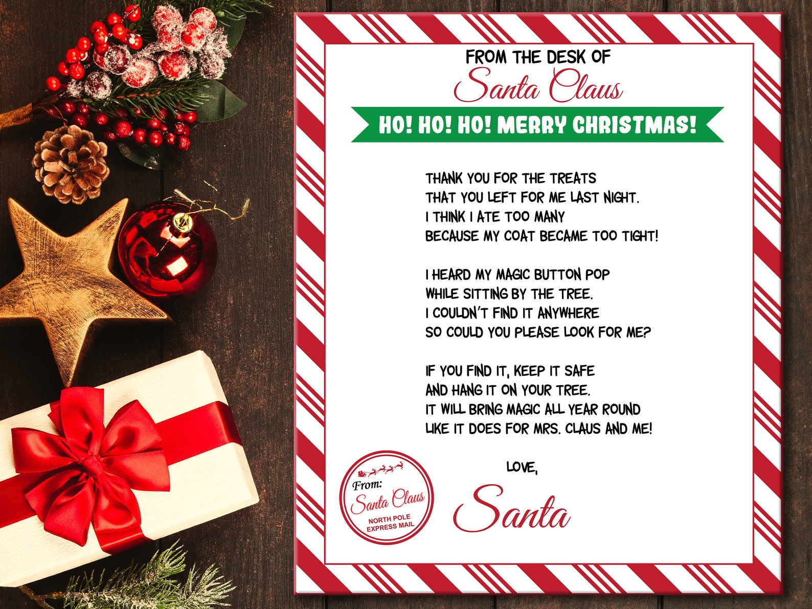 Printable Santa's Lost Button Poem Card/letter, Editable Santa's ...